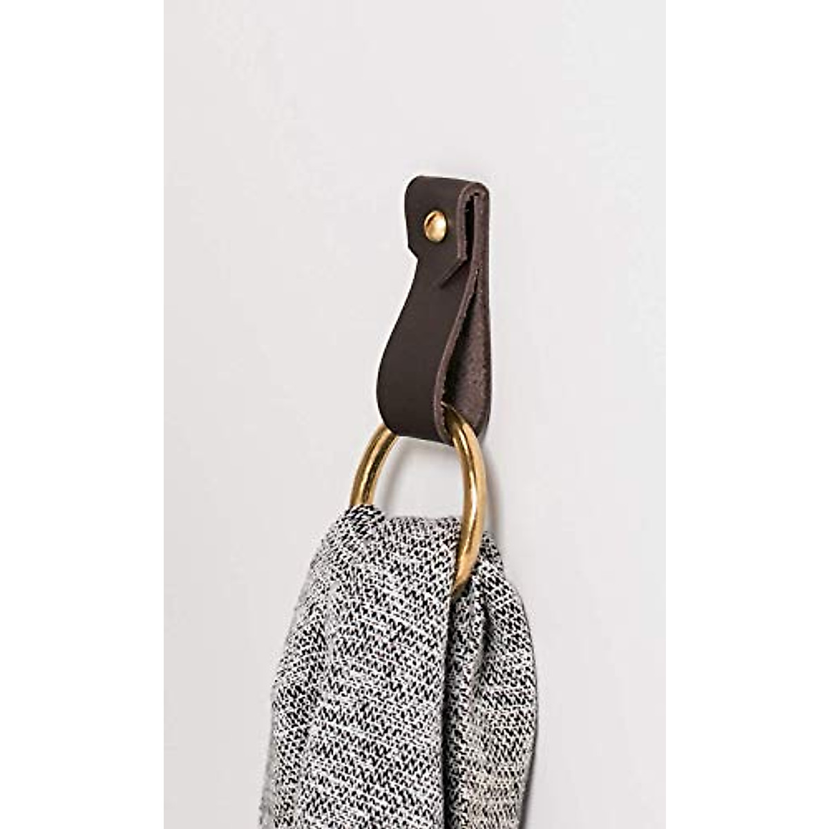KEYAIIRA - Small Leather Wall Hook, minimalist leather strap hanger for bath towel holder leather wall hook strap towel hook bathroom decor brass towel ring nordic home