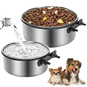 Vayugo Dog Crate Bowls, 2 Pack Stainless Steel Kennel Water Food Bowls with Clamp, Anti-Spill Hanging Pet Metal Bowls for Small Medium Large Dogs Use in Cage Kennel Crate