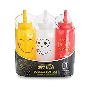 New Star Foodservice 533906 Smiley Faces Squeeze Bottle Set, Plastic, Red, Yellow, and Clear, 12 oz