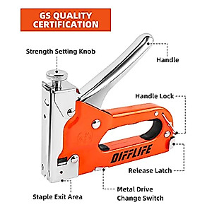 DIFFLIFE Staple Gun Heavy Duty, YEAHOME 4-in-1 Stapler Gun with 2400 Staples, Manual Brad Nailer Power Adjustment Stapler Gun for Wood, Crafts, Carpentry, Decoration DIY