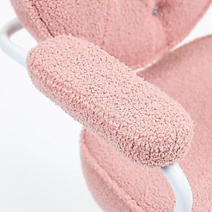 HOMCOM Cute Home Office Chair, Computer Desk Chair with Button Tufted, Teddy Bear Fleece Swivel Vanity Chair, Pink