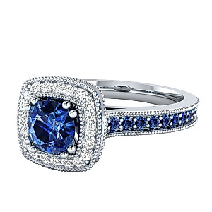 Demira Jewels 0.10 cttw Diamond Solid 14k White Gold Wedding Engagement Ring W/Simulated Blue Sapphire 8