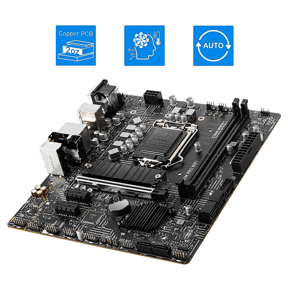 MSI B560M PRO WiFi ProSeries Motherboard (Micro-ATX, 11th/10th Gen Intel Core, LGA 1200 Socket, DDR4, PCIe 4, CFX, M.2 Slot, USB 3.2, 2.5G LAN, DP/HDMI)