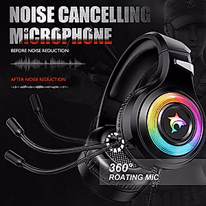 Gaming Headset Xbox One Headset with Stereo Surround Sound,PS4 Gaming Headset with Mic & LED Light Noise Cancelling Over Ear Headphones Compatible with PC, PS4,PS5, Xbox One,Mac