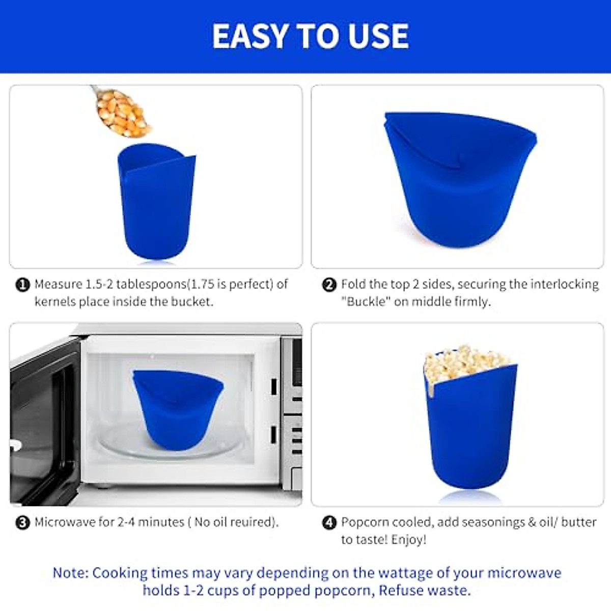Silicone Microwave Popcorn Popper Maker Reusable Popcorn Buckets Popcorn Bowls Set Single Serve Portion For Family Kids Dishwasher Safe Red/Blue