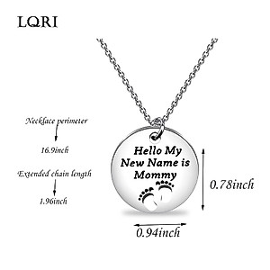 LQRI Pregnant Mom to Be Gift New Mom Gift Hello My New Name is Mommy Necklace Baby Footprint Mommy To Be Gifts First Time Mom Gift for Expecting Mother (Sliver)