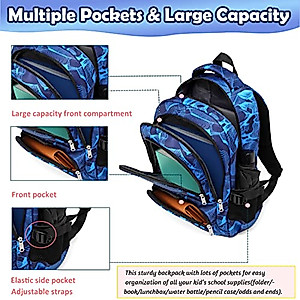 BLUEFAIRY Kids Backpack Boys Elementary School Bags Primary Middle School Book Bags Sturdy for Teens Chlid Lightweight Durable Travel Gifts Mochila para niños 17 Inch (LINE-BLUE)
