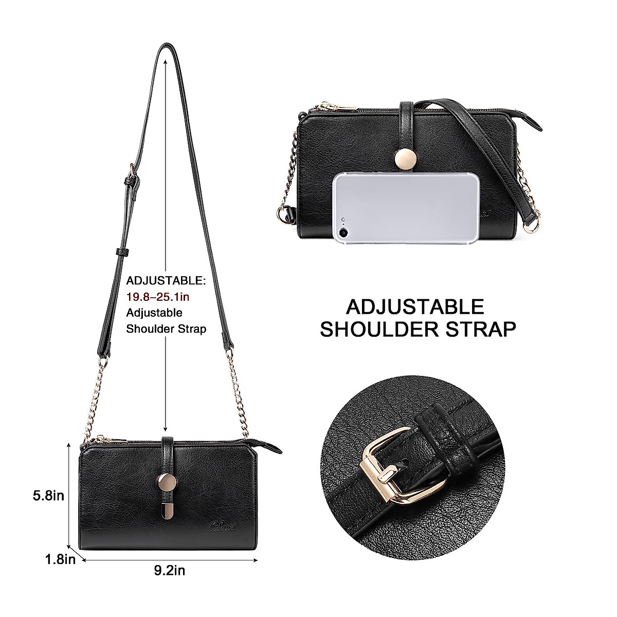 CLUCI Small Crossbody Bag for Women Clutch Handbag,PU Leather Shoulder Purse with Adjustable Strap