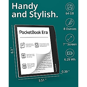 PocketBook Era E-Reader, Stardust Silver, 16GB | 7ʺ Glare-Free & Eye-Friendly Touch-Screen with E -Ink Technology | Waterproof | Text-to-Speech, Audio- & E-Book Reader | SMARTlight & Built-in Speaker
