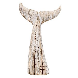 Linfevisi Wooden Whale Tail Decor Tabletop Nautical Decor Solid Wood Whales Tail Statue Sculpture Standing Coastal Decor Beach Figurines for House Sea Decor for Bathroom Ocean Theme Home Decor 13.6" H