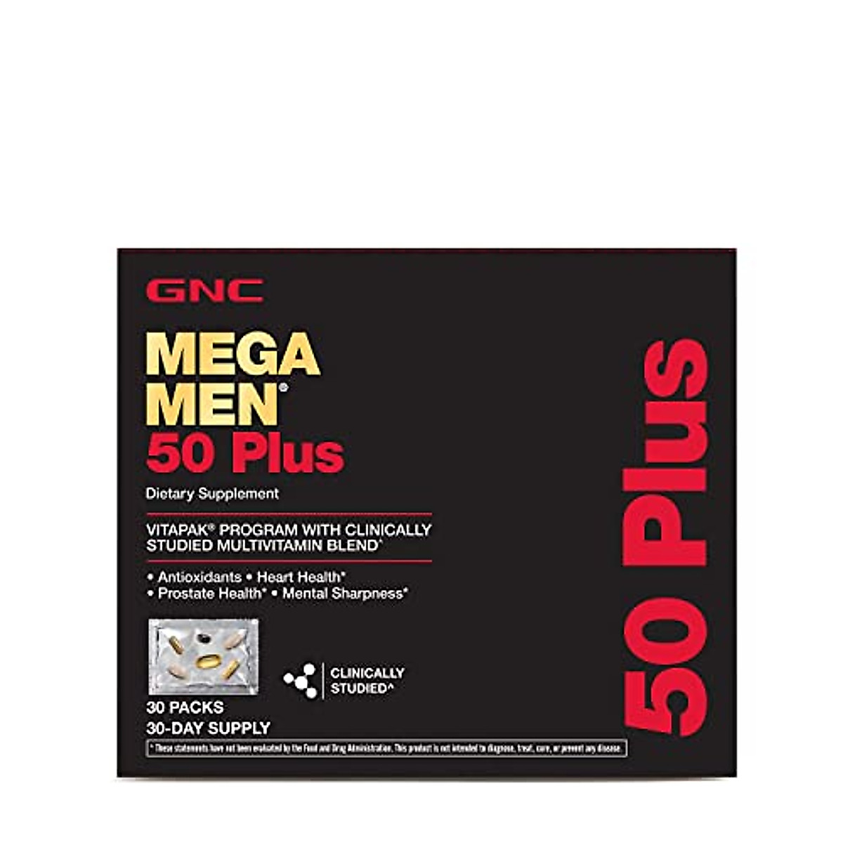 GNC Mega Men 50 Plus Vitapak, 30 Packs, Support Heart and Prostate Health and Promotes Mental Sharpness