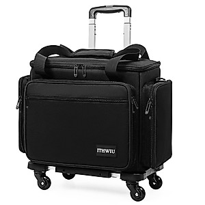 ITHWIU Sewing Machine Case with Wheels, Rolling Trolley Tote with Multiple Storage Pockets for Accessories, Black