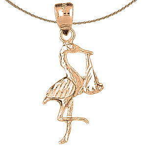 Jewels Obsession Bird Necklace | 14K Rose Gold Stork & Baby Pendant with 18" Necklace