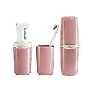 HyJeryty Pink Plastic Travel Toothbrush Holder Case with Cover, Portable Travel Toothbrush Cup, Storage Container for School Camping Business Trip Bathroom