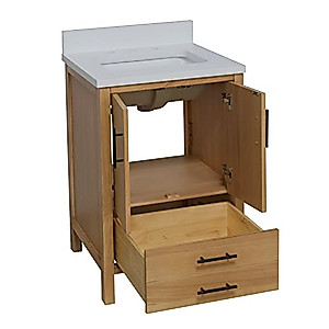 California 24-inch Bathroom Vanity (Matte White/Blonde): Includes Blonde Cabinet with Matte White Countertop and White Ceramic Sink