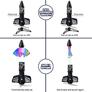 Rocket Launcher for Kids, Self Launching Motorized Air Rocket Toy, Outdoor Toys for Ages 8-12, Model Rockets with Parachute Safely Land, Spaceship Launch up to 200 ft Birthday Gifts for Boys