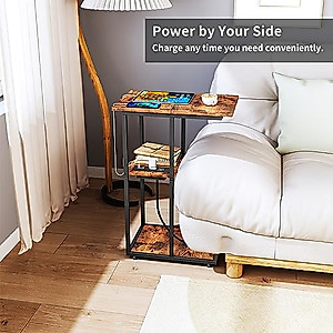 homsorout C Shaped End Table with Charging Station, Stylish C Side Table with USB Ports and Outlets for Small Spaces - The C Table End Table Side Table Perfect for Living Room Bedroom