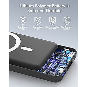 podoru Wireless Portable Charger, 10000mAh Magnetic Power Bank with Type-C Cable LED Display 22.5W PD Fast Charging Lighting Mag-Safe Battery Pack for iPhone 14/13/12/Mini/Pro/Pro Max-Black