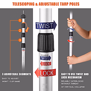 Telescoping Tarp Poles, CAMULAND Tent Poles for Tarp Camping Gear Accessories Stakes Hammock Rain Fly Adjustable Lightweight Aluminum Set of 34.5" - 110.2" Hiking, Awning/Outdoor with Carry Bag
