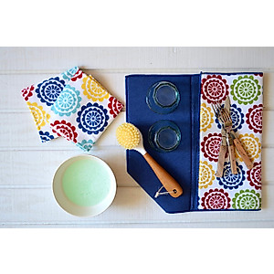 T-fal Textiles Highly Absorbent 100% Cotton Double Sided Printed Dish Cloths, 12" x 12", Set of 2, Medallion Red/Multi