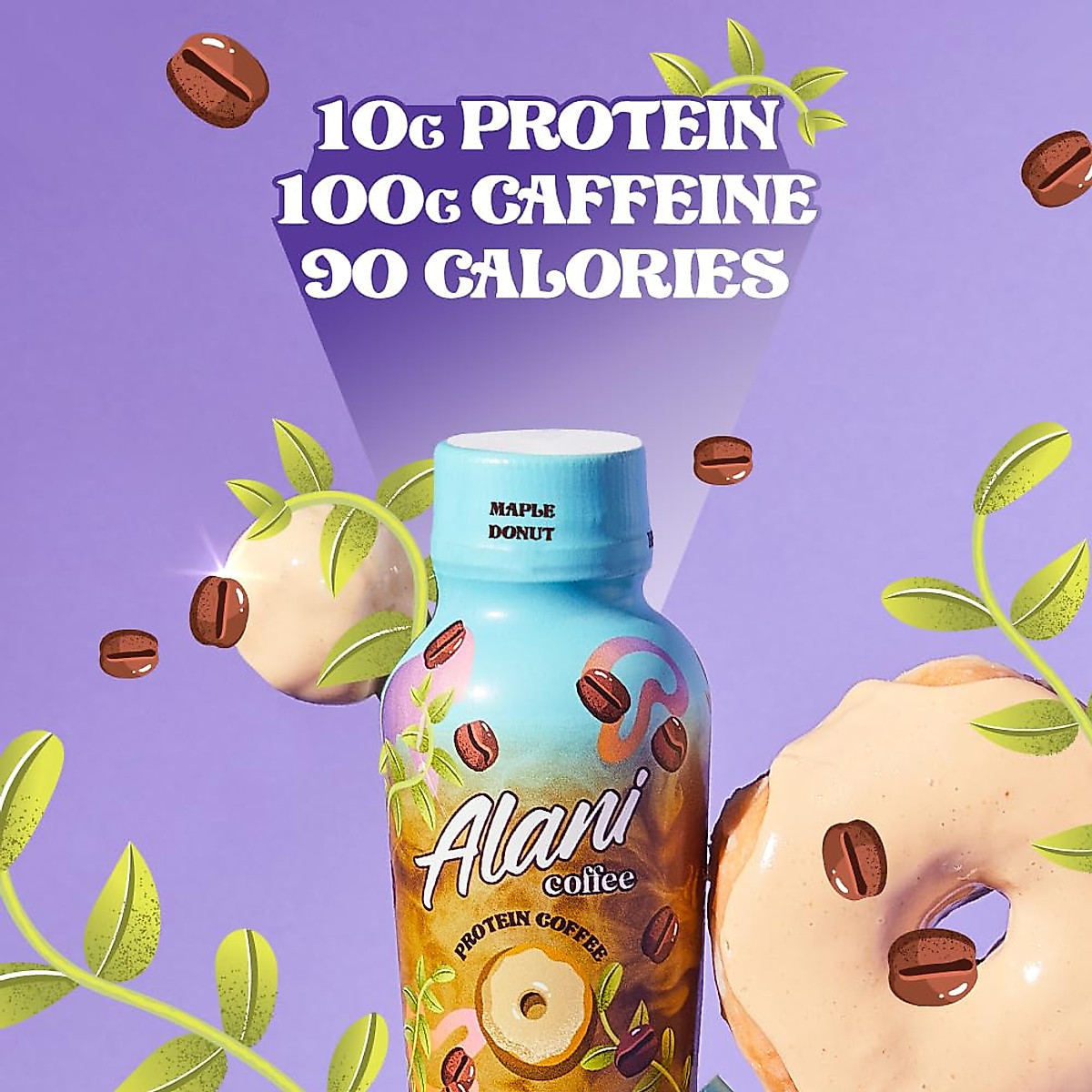 Alani Nu Protein Coffee MAPLE DONUT | Ready To Drink Cold Brew with 10g of Protein | 100mg Caffeine | 90 Calories, Naturally Flavored | 12 Fl Oz Bottles | 12 Pack