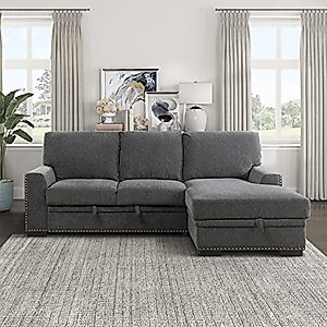 Lexicon Mulligan Sectional Sofa Sleeper, Right Chaise, Charcoal