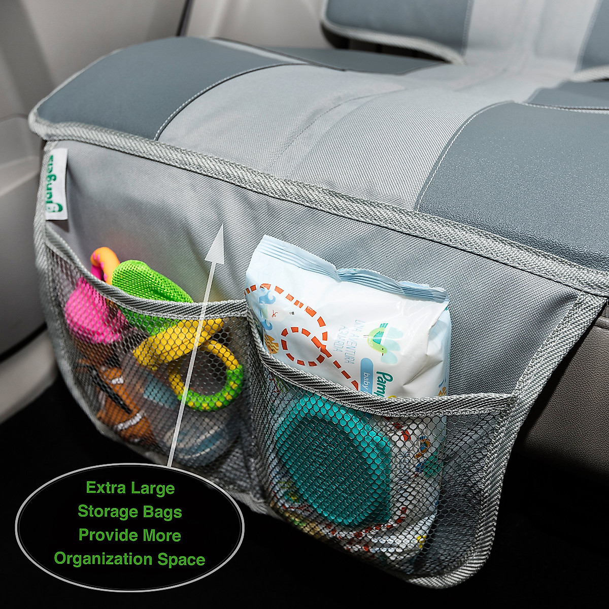 Glangels Child Car Seat Protector- Enhanced Padded Booster Seat Cover for Vehicles-Waterproof Seat Protectant for Baby or Toddler-Extra Large Storage Pocket-Prevents Dirt and Damage (Grey)