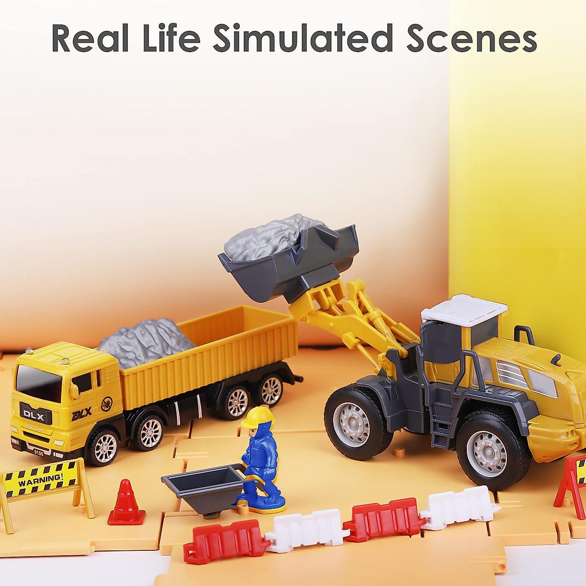 iPlay, iLearn Construction Site Vehicle Toy, Kids Engineering Play Truck Set, Tractor Digger Crane Dump Excavator Cement Steamroller, Birthday Stocking Stuffer Gift 3 4 5 Year Old Toddler Boy Children
