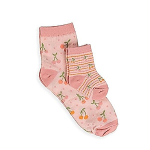 JuJuBe x Studio Oh! Baby Essentials Mama & Me Matching Socks - Mom & Baby Boy/Girl Set, Ankle Socks for Infants 3-12 Months and Adult - Cherry Cute