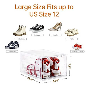 Clemate Shoe Storage Box,Set of 8,Shoe Box Clear Plastic Stackable,Drop Front Shoe Box with Clear Door,Shoe Organizer and Shoe Containers For Sneaker Display,Fit up to US Size 12(13.4”x 9.84”x 7.1”)