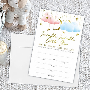 Baby Shower Invitations, Twinkle Twinkle Little Star Gender Reveal Invitation Cards With Envelopes(25 Pack), Gold Moon And Stars Theme Baby Shower Decorations And Supplies For Boys Girls(YQK-A05)