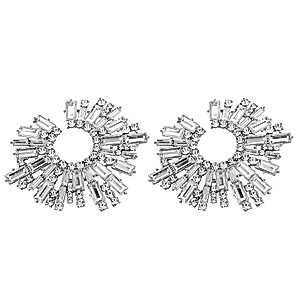 Wiwpar Fashion Crystal Big Statement Off-White Earrings for Women Sparkly Round Shape Earrings Bohemian Pave Rhinestone Earrings Jewelry for Women Brides(off-white)