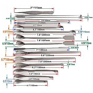 JENSWILL 17 Pieces Stainless Steel Lab Spatula Micro Scoop Tweezers Kit Laboratory Sampling Spoon Mixing Spatula for Gel Cap Filler Reagent Powders with Box