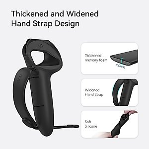 KIWI design Controller Grips Cover with Battery Opening Compatible with Quest 2 Accessories, Adjustable with Knuckle Straps, Suitable for Large Hands (Gray-White)