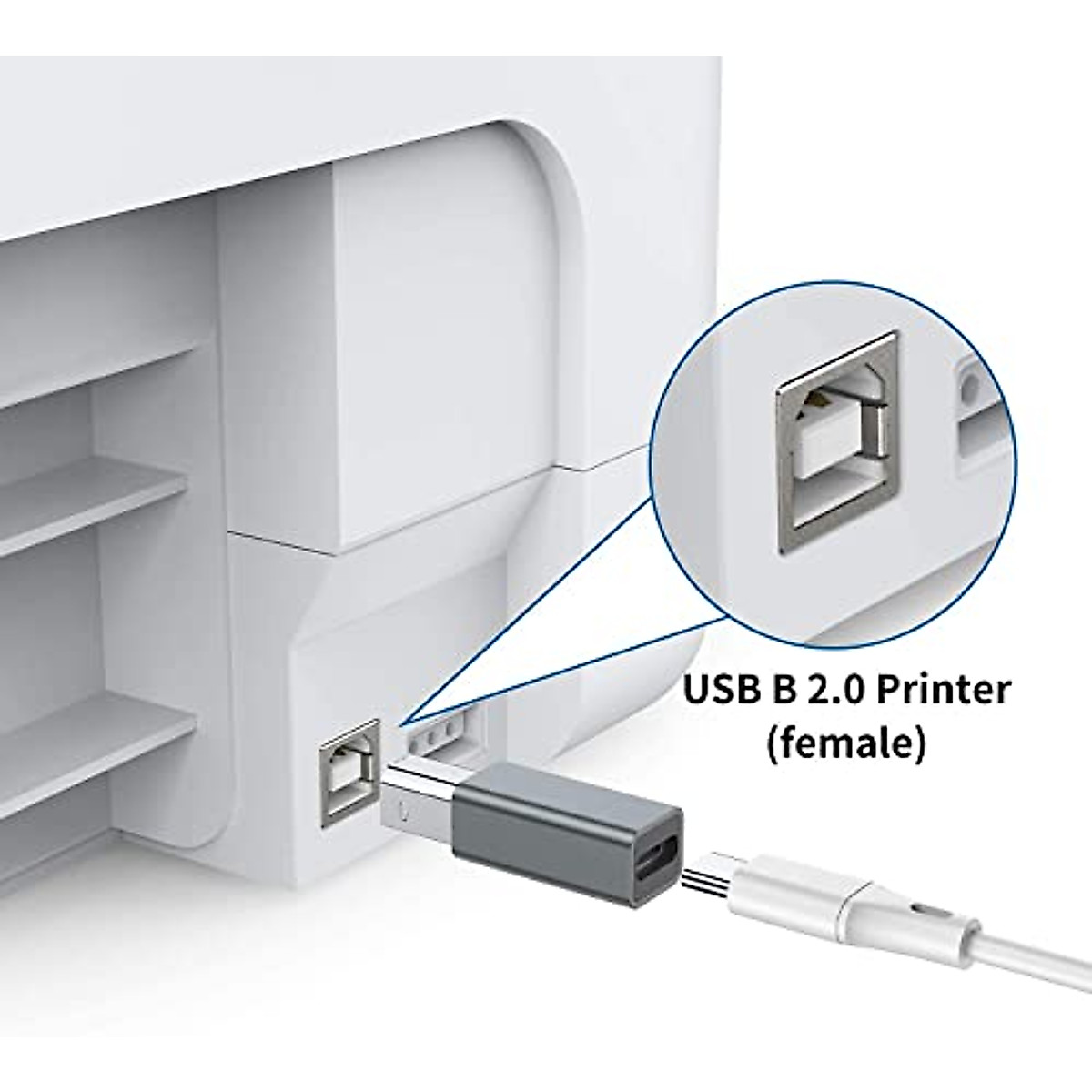 QIANRENON USB C to B Print Converter Type C to MIDI Digital Interface Adapter, Connect Keyboard to Mobile Phone via OTG, for Printer, Electric Piano, Silver Gray, 2 pcs