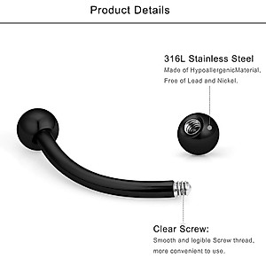 Lcolyoli 18pcs 16G Clear Bioflex Acrylic & Stainless Steel Eyebrow Barbell Rook Daith Earrings Belly Studs Cartilage Tragus Barbell Body Piercing Jewelry Retainer 6mm 8mm 10mm Black