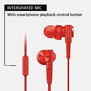 Sony MDRXB55AP Extra Bass Earbud Headphones/Headset with Mic for Phone Call, Red