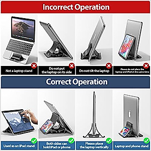 Vertical Laptop Tablet Stand, Gravity Lock Auto Shrink Desktop Notebook Holder for Desk Organizers and Storage Compatible with MacBook Air Pro Samsung, HP, Dell, Microsoft Surface and Gaming Laptops
