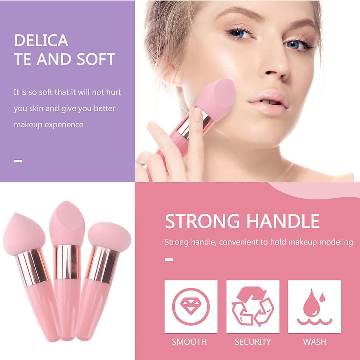 MAGICLULU 6Pcs Powder Puff Mushroom Makeup Sponge with Handle Foundation Blending Beauty Sponge Dry & Wet Use for Powder Cream or Liquid