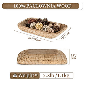 Hanobe Decorative Wood Dough Bowl: Wooden Table Centerpiece 16.5" Farmhouse Home Decor Tray Rustic Burnt Natural Decorations Holder for Candle Dining Room Kitchen Entryway Fireplace