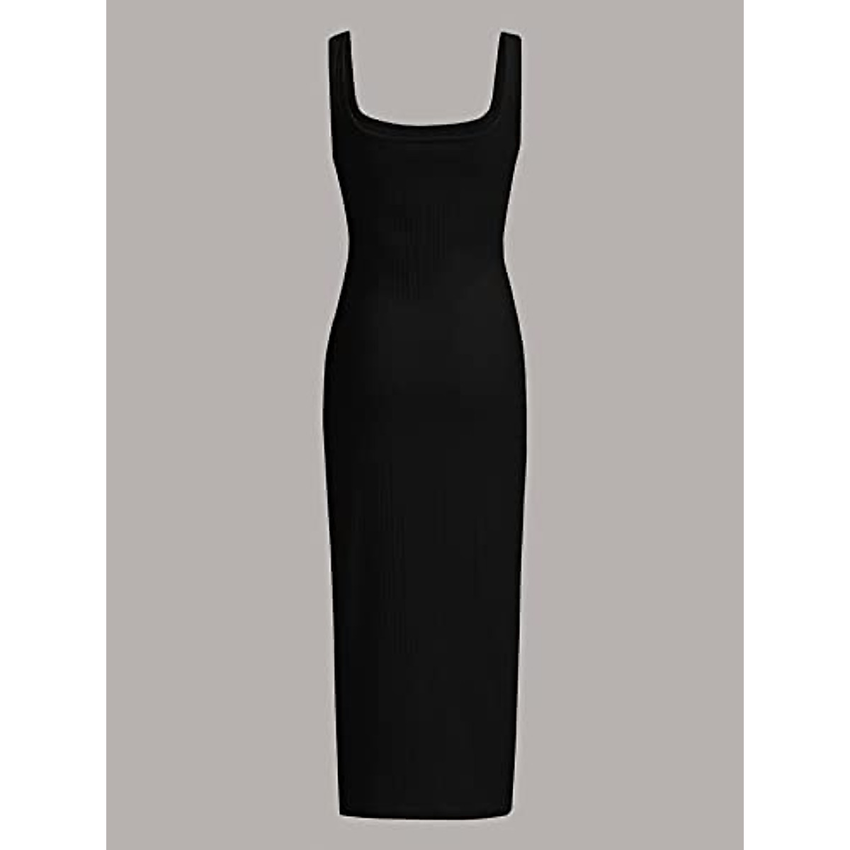 Verdusa Women's Casual Sleeveless Square Neck High Waist Rib Knit Tank Long Dress Black L
