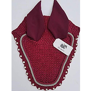 Horse Fly Bonnet with Ears Net Mask Veil with Crystals Blings Hand Made Breathable Cotton Crochet Shows Protect from Bugs and Flies (Full, Purple)