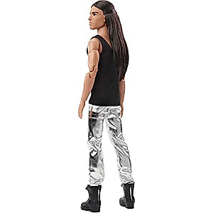Barbie Signature Barbie Looks Ken Doll (Long Brunette Hair) Fully Posable Fashion Doll Wearing Black Tank Top & Metallic Pants, Gift for Collectors