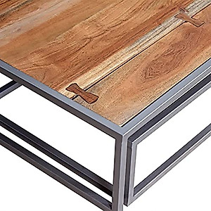 QJBSAVVA Two Piece Coffee Table Set Solid Acacia Wood,Industrial Tables Floor Standing Table Cocktail Table Suitable for Meeting Rooms, Reception Rooms, Offices