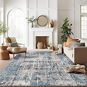 Rugshop Distressed Abstract Stain Resistant Soft Area Rug 7' 10" x 10' Blue