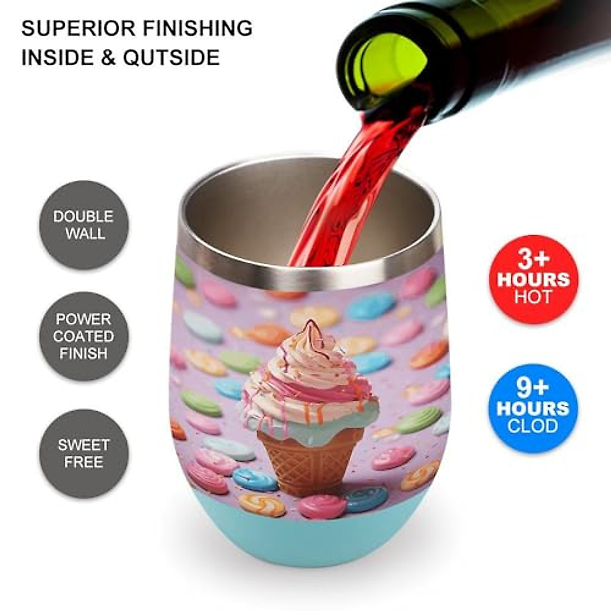 WYUSPGK 304 Stainless Steel Insulated Cup, Many Colored Ice Cream Print Smooth Rim, Durable & Reusable - Perfect for Office, Home, And Travel