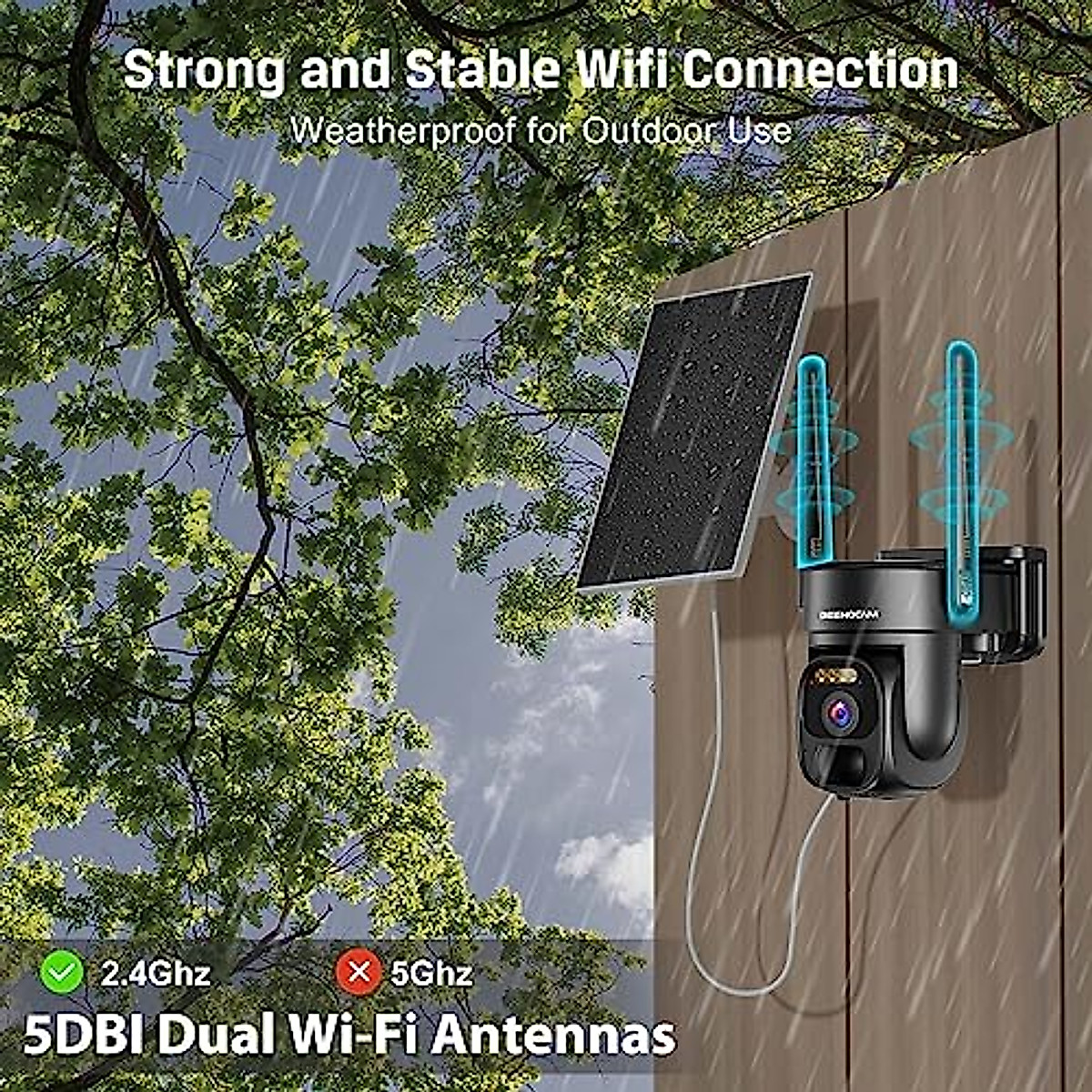 3K 5Dbi Solar Security Cameras Wireless Outdoor Cameras for Home Security, 5MP 4X Digital Zoom 360° PTZ Battery Powered WiFi Camera with Spotlight Siren,Color Night Vision,Motion Detection,2-Way Audio
