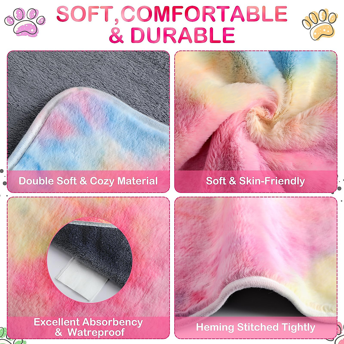 4 Pcs Waterproof Guinea Pig Blankets Washable Small Animal Fleece Bedding Absorbent Guinea Pig Cage Liners Reusable Pet Pee Pad Sleep Mat Pad Cover for Hamster Ferret (Tie Dye Pattern,24 x 16 Inch)