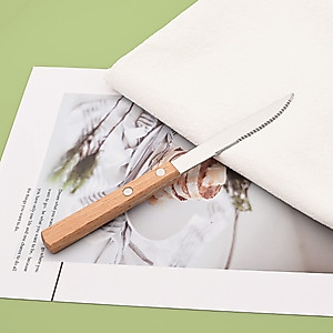 Steak Knives Set of 8 - Wooden Handled Serrated Steak Knives - Uniturcky Stainless Steel Dinner Knife with Wood Handle - 8.15 Inch Wooden Square Handle Table Knives Set - Mirror Finish