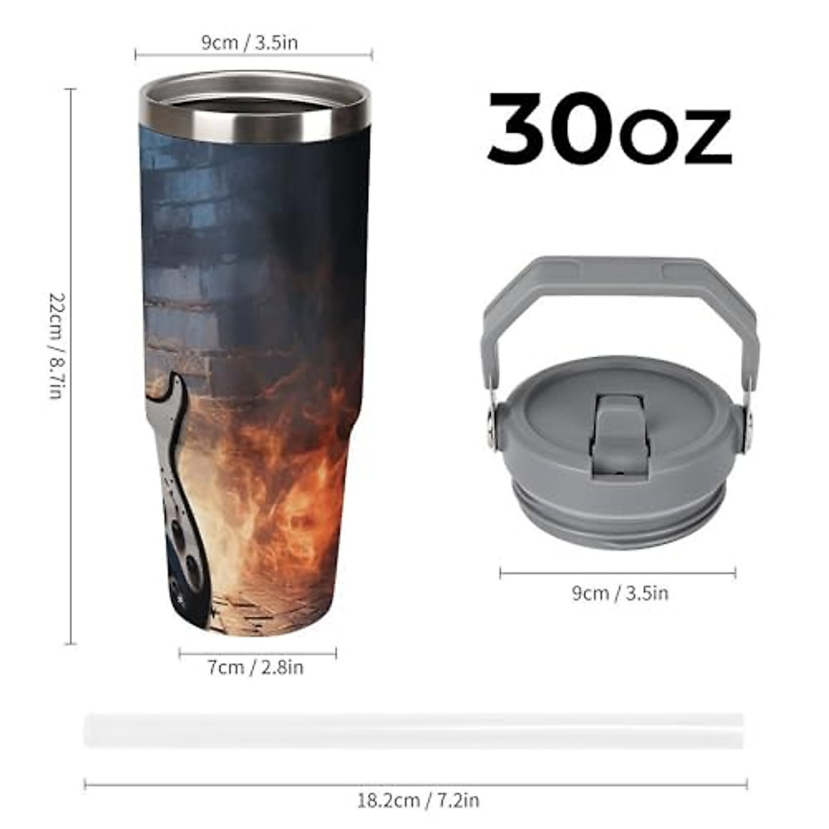 30oz Stainless Steel Insulated Tumbler with Flip Lid & Straw, Leakproof Travel Mug for Car, Electric Guitar Double Wall Vacuum Thermal Coffee Cup with Handle, Spill-Proof Design for Hot/Cold Drinks